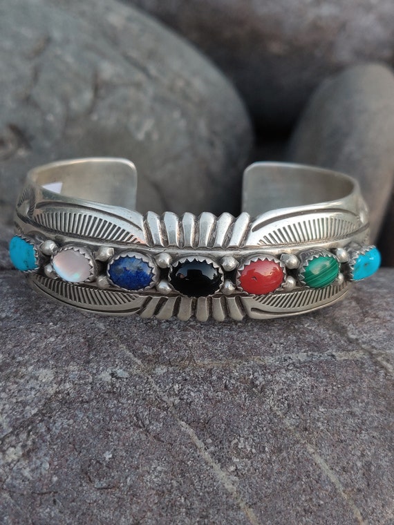 Signed Navajo Multi-Stone VTG Beautiful Cuff Hand Made - Gem