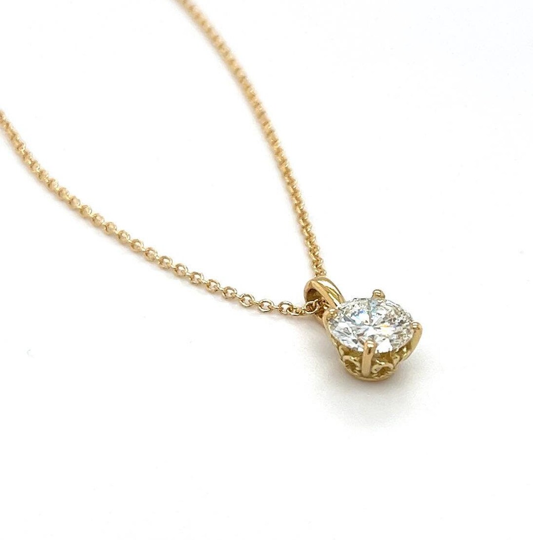 18K Yellow Gold VS1 Fleur De Lis Large Round Brilliant Diamond Pendant ...