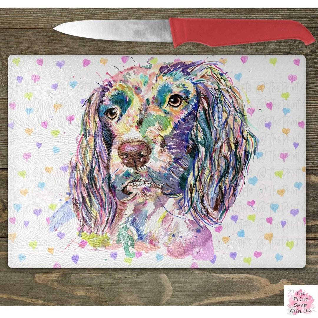 Cocker Spaniel Glass Chopping Board, Dog Owner Gift, Watercolour, New ...