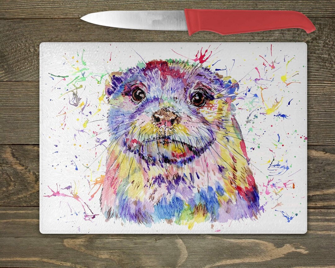 Otter Glass Chopping Board, Rainbow Watercolour Artwork, New Home Gift ...
