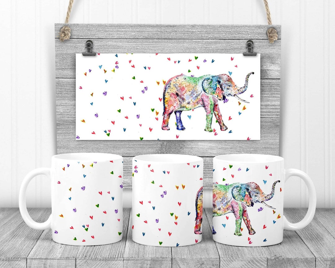 Elephant Mug, Watercolour Elephant Art, New Home Gifts, Drinkware, Work ...