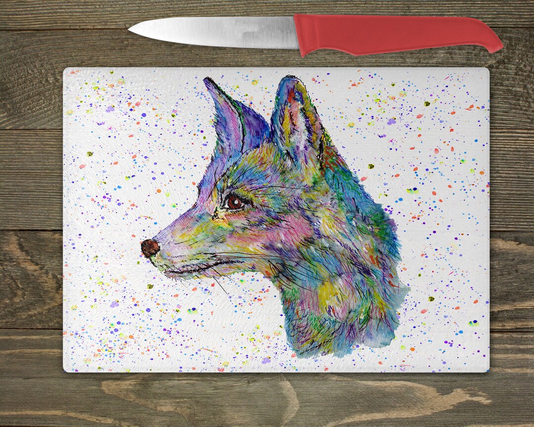 Fox Glass Chopping Board, Fox Gifts, Watercolour Fox, Watercolour ...