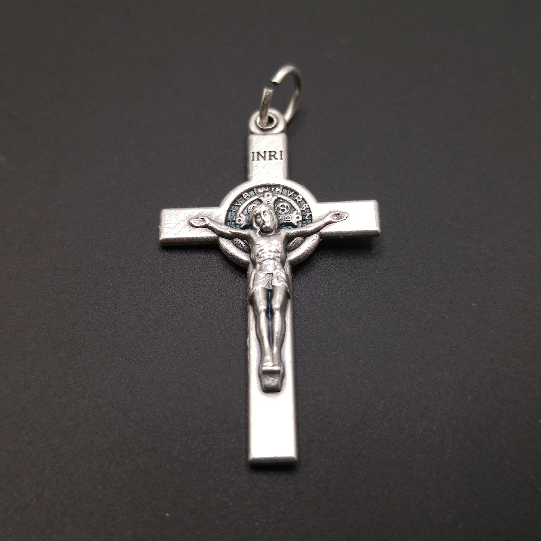 St. Benedict Two Sided Die Cast Italian Rosary Crucifix, 1 1/2 Inches ...
