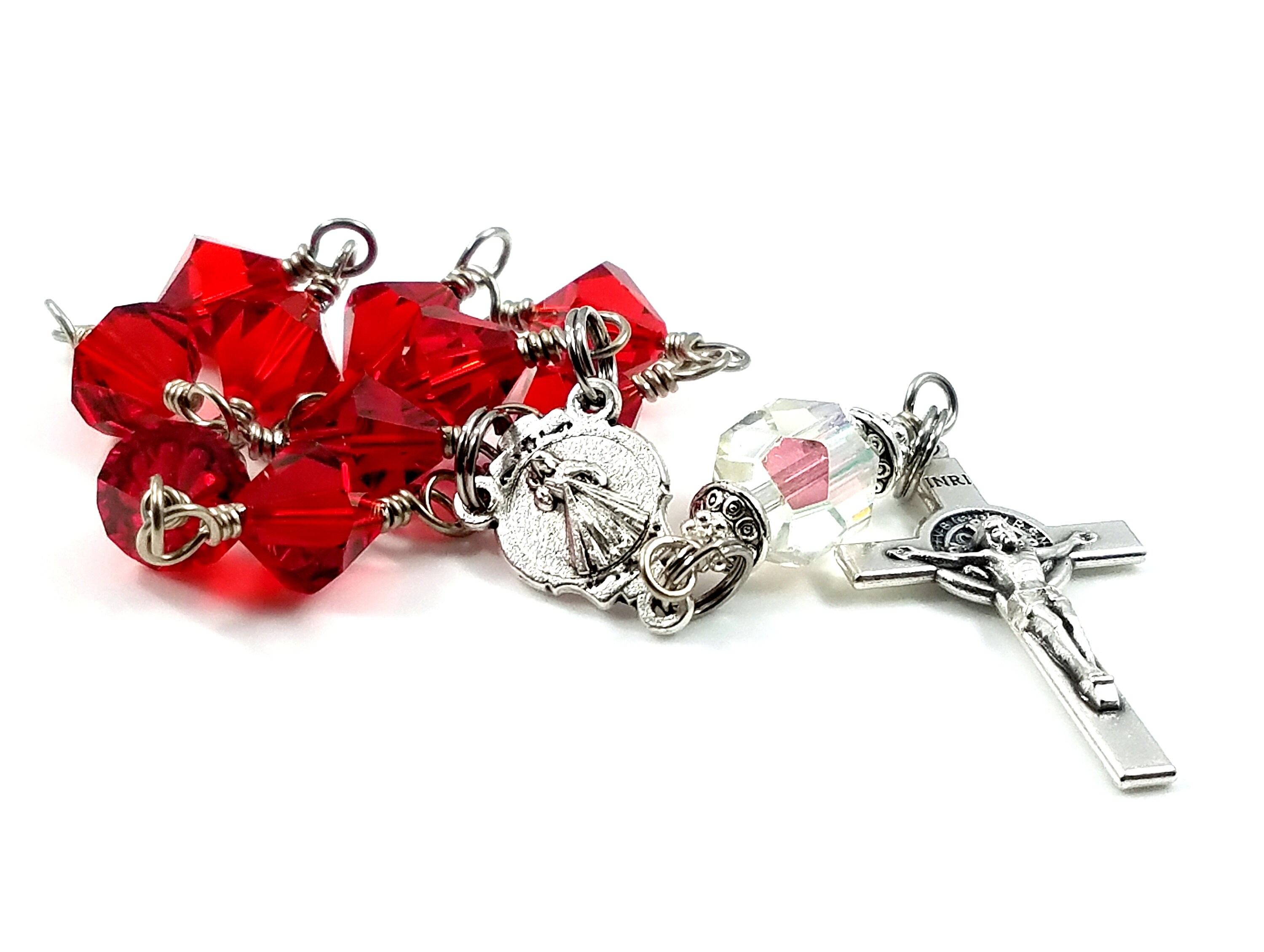Divine Mercy & Lady Fatima Red One Decade Rosary Swarovski - Etsy