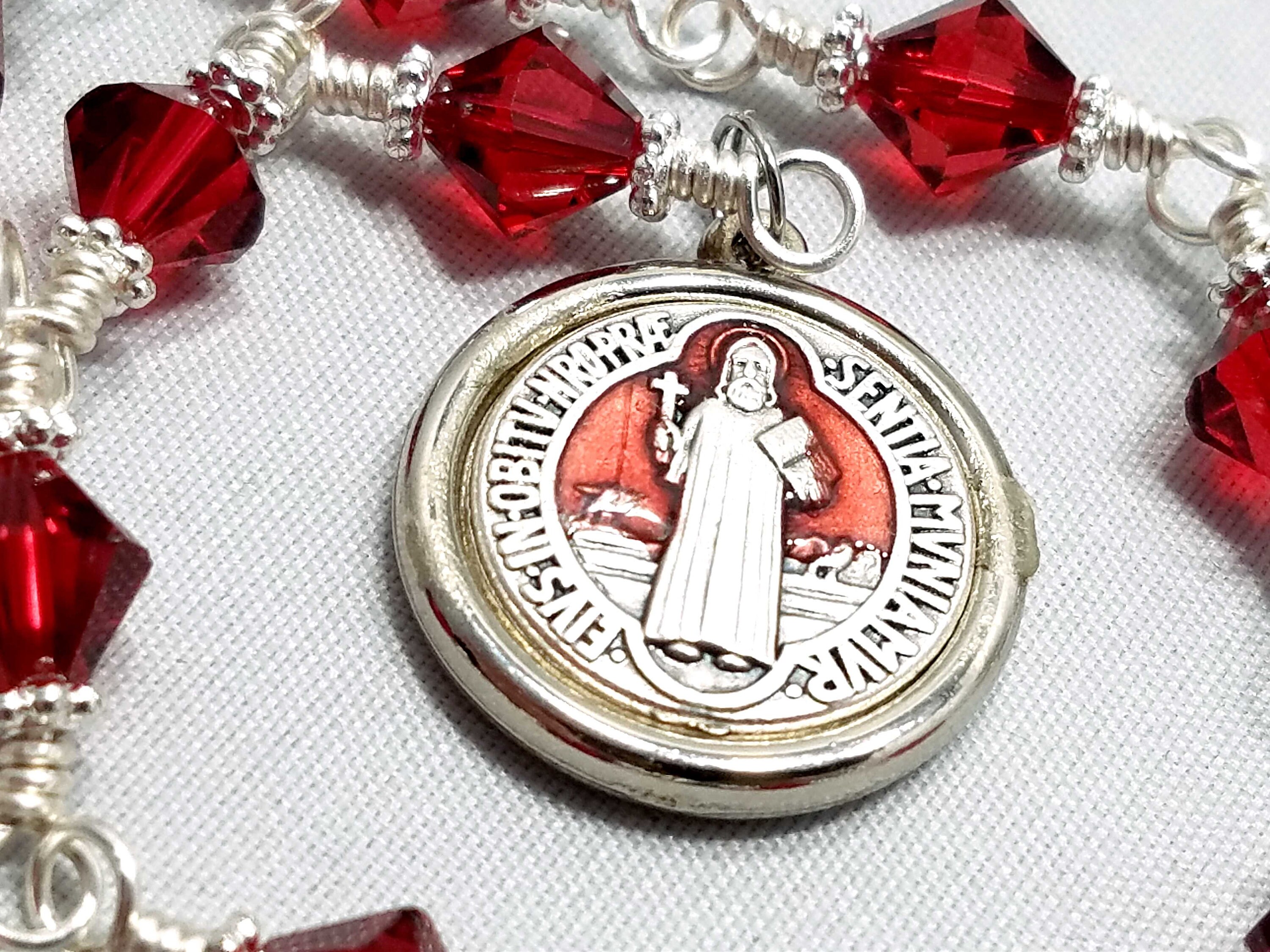 St. Benedict Red Handmade One Decade Rosary, New Red Swarovski Decade ...