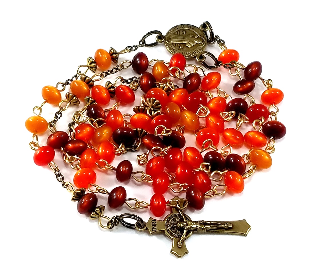 St. Benedict Handmade Five Decade Rosary, Brass Wire, Lucite Vintage ...