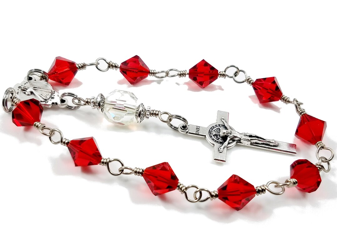 Divine Mercy & Lady Fatima Red One Decade Rosary Swarovski - Etsy