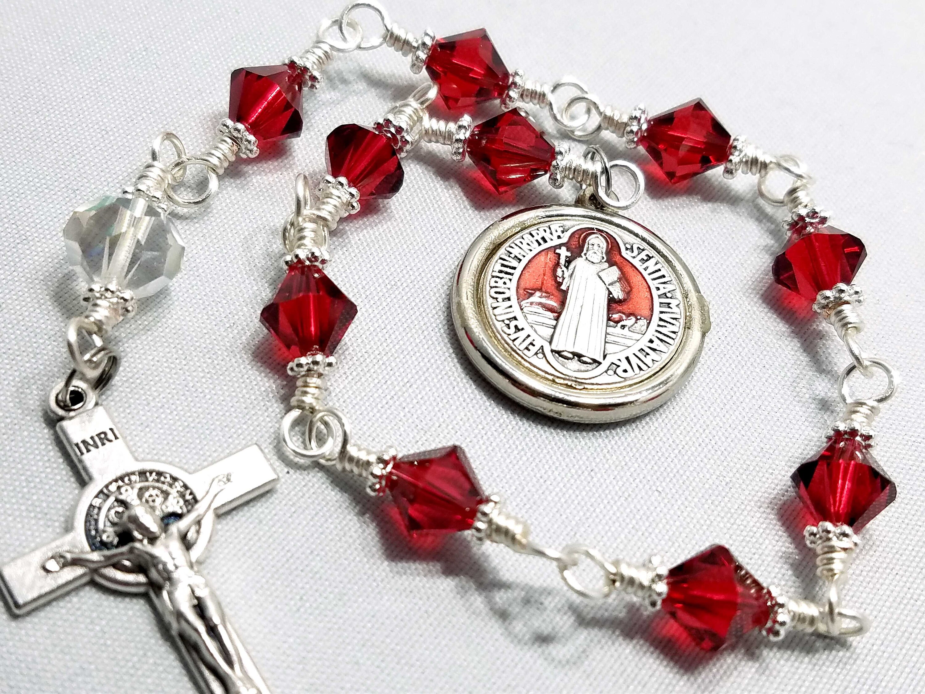 St. Benedict Red Handmade One Decade Rosary, New Red Swarovski Decade ...