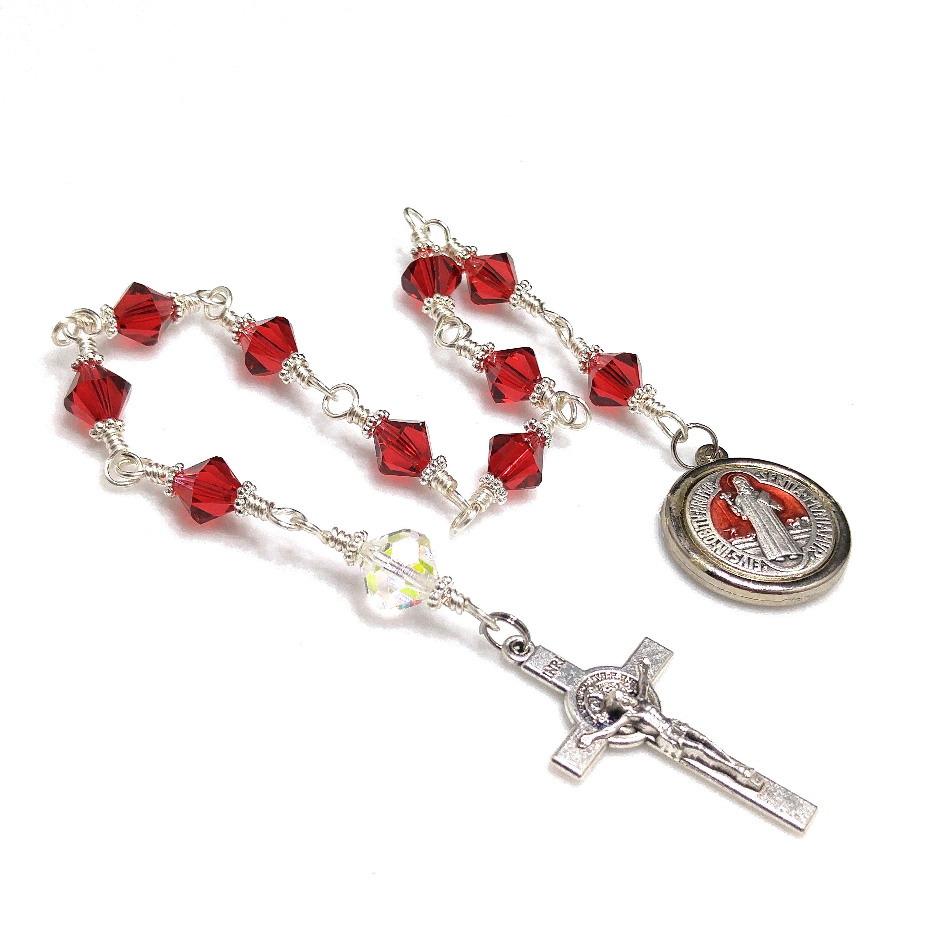 St. Benedict Red Handmade One Decade Rosary, New Red Swarovski Decade ...