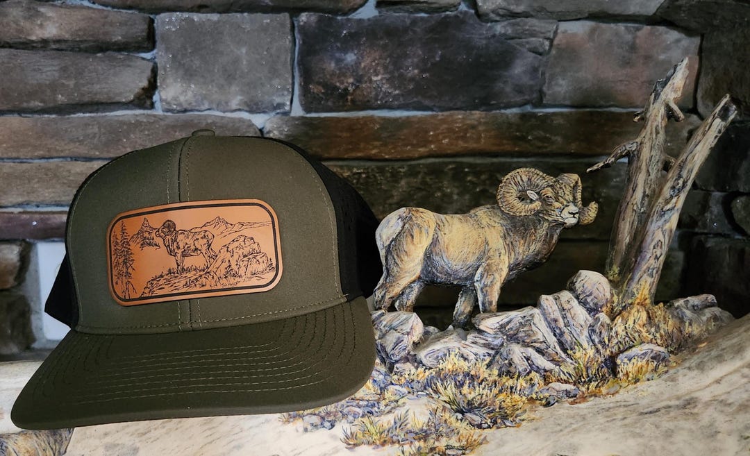 Laser Engraved Leatherette Patch Hat/performance Hats/ Bighorn Sheep ...