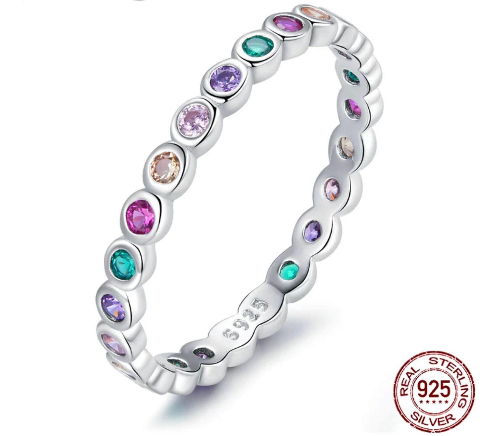 Rainbow Ring Sterling Silver Rainbow Ring Stackable Ring - Etsy Denmark