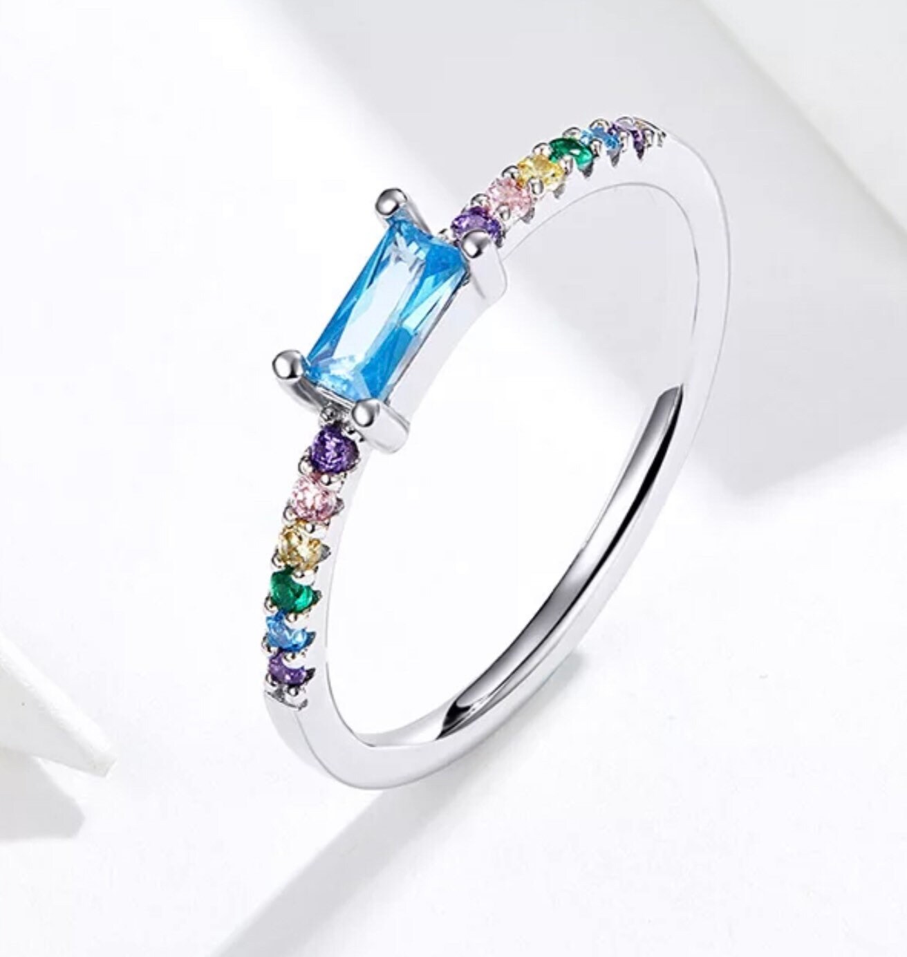 Rainbow Ring Sterling Silver Rainbow RingStackable | Etsy