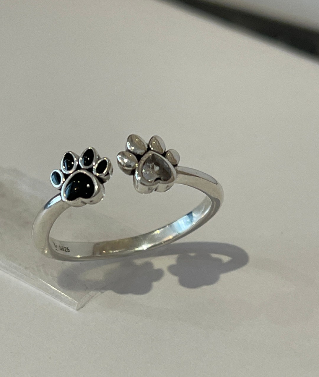 Sterling Silver Adjustable Paw Print Ring, Paw Print Ring, Pet Paw Ring ...