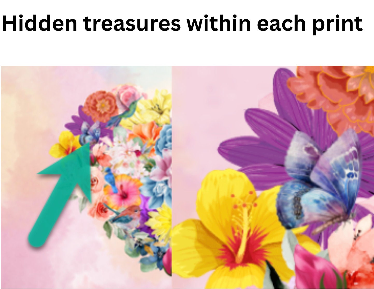 Butterfly Hidden Treasures Floral Beauty Print. A Collage of Florals ...