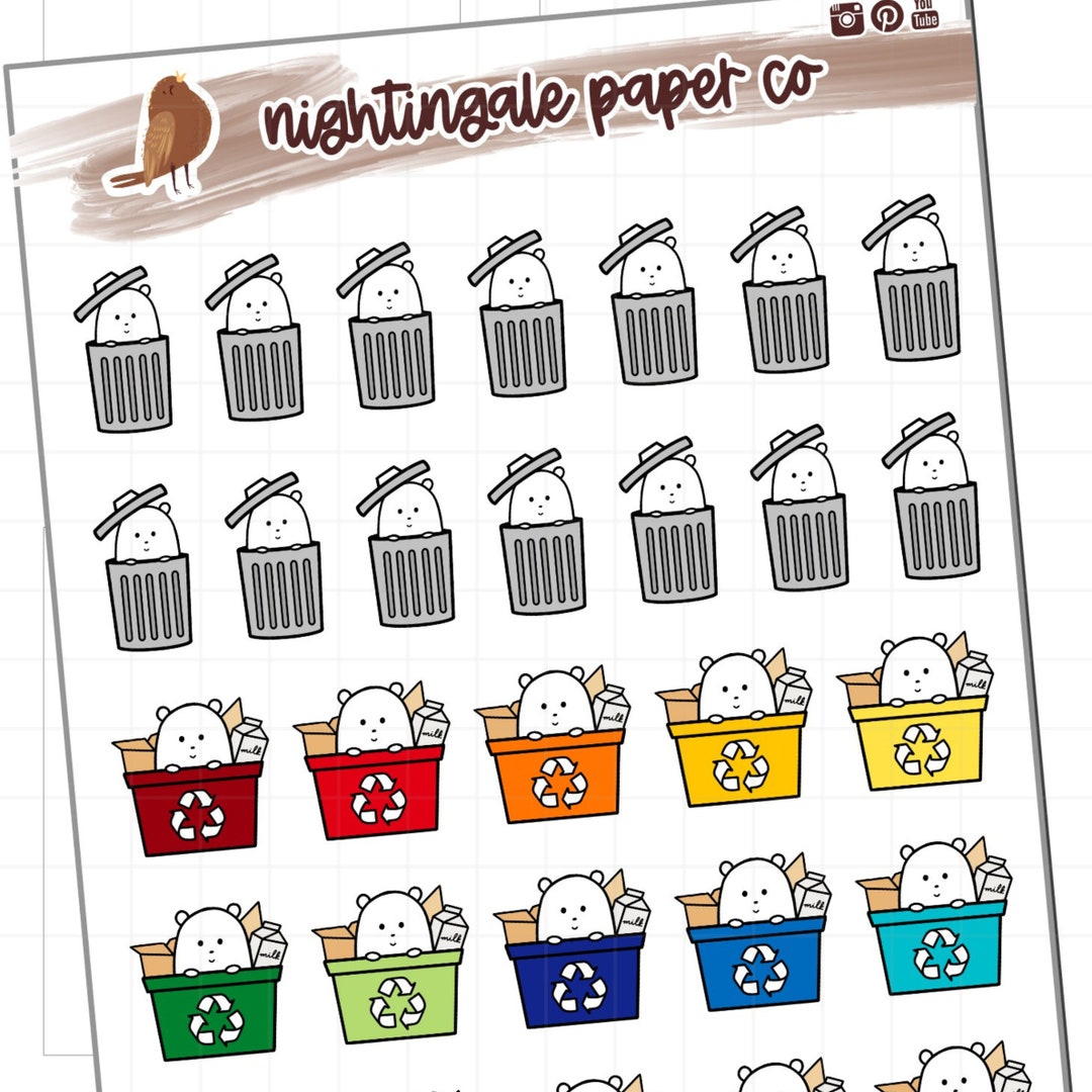 Cute Trash and Recycling Planner Stickers for Use With Erin - Etsy