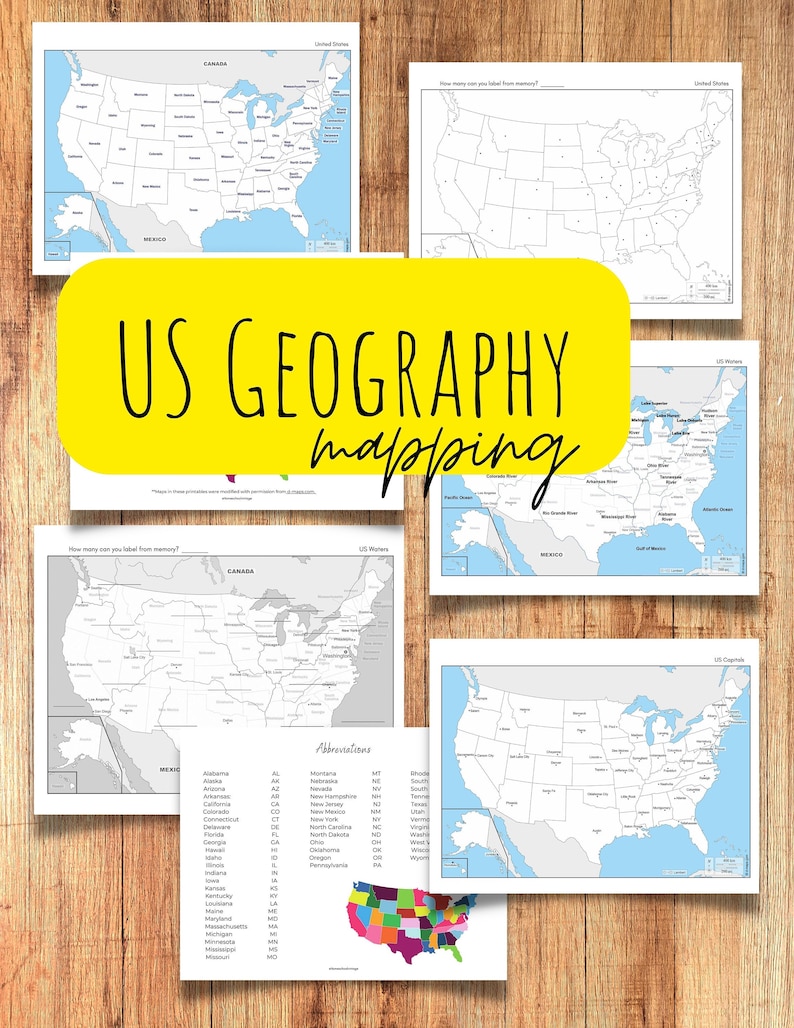 US Geography Map Digital Download: States, Capitals, Abbreviations, US ...