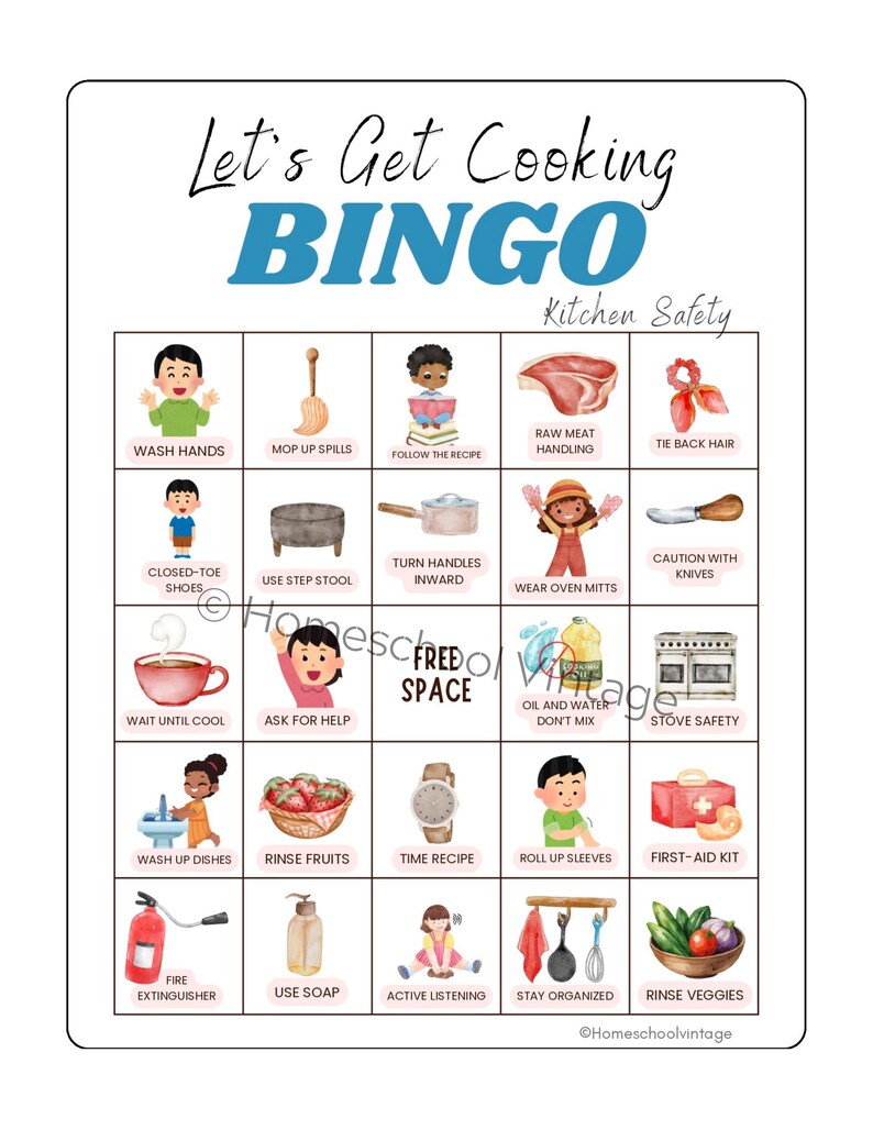 Kitchen Safety Bingo - Set of 6 Cards Printable - Etsy