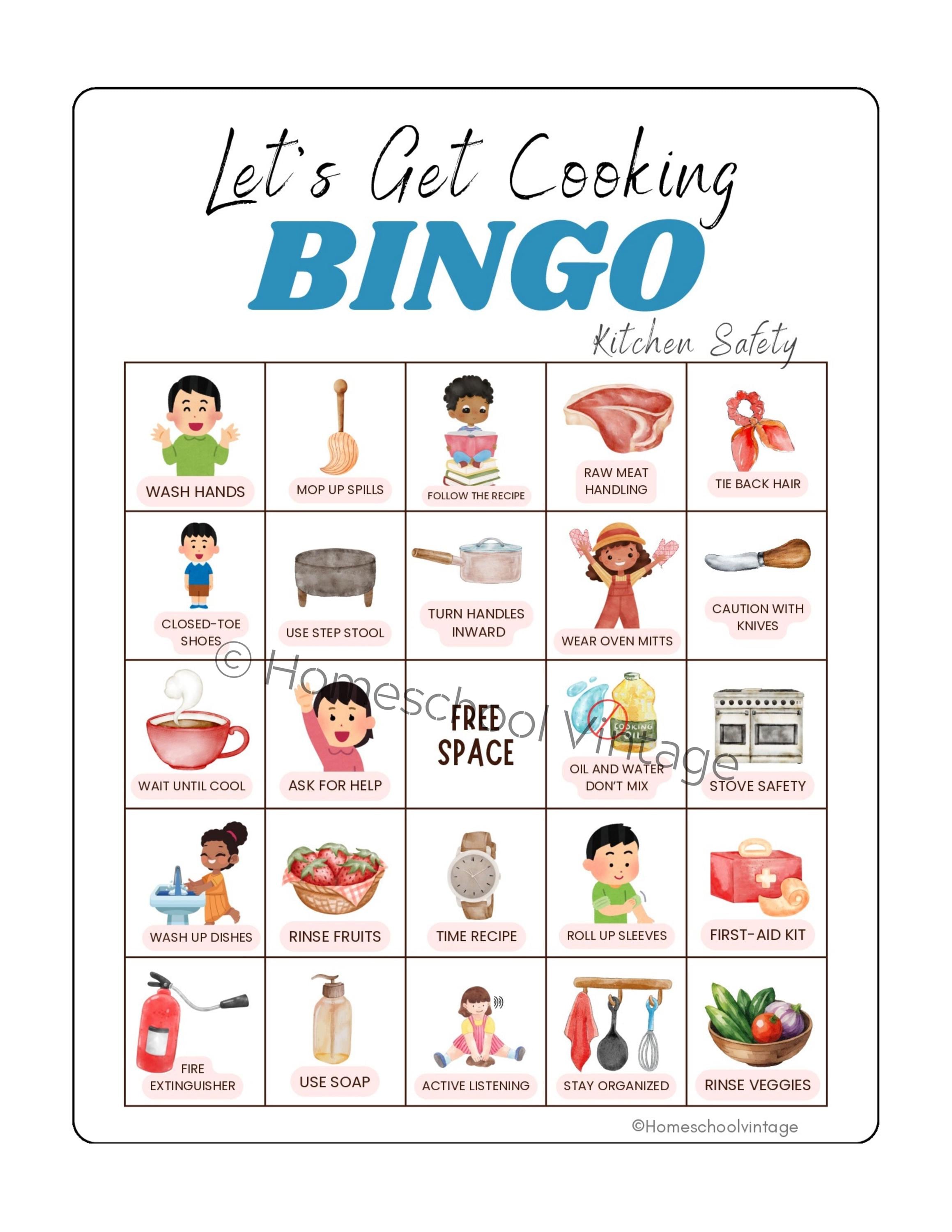 Kitchen Safety Bingo - Set of 6 Cards Printable - Etsy