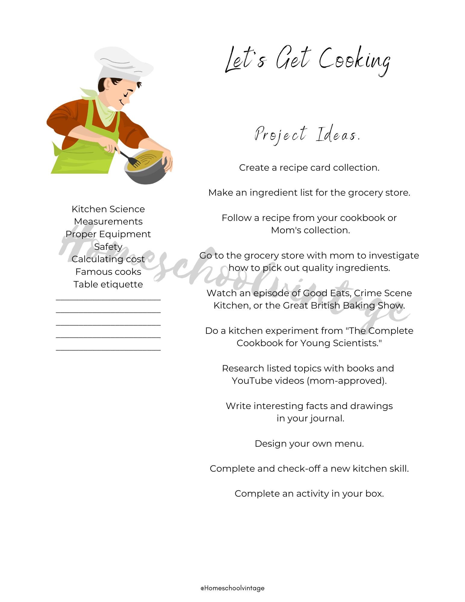 Let's Get Cooking Simple Ideas Homeschool Printable & Kitchen Skills ...