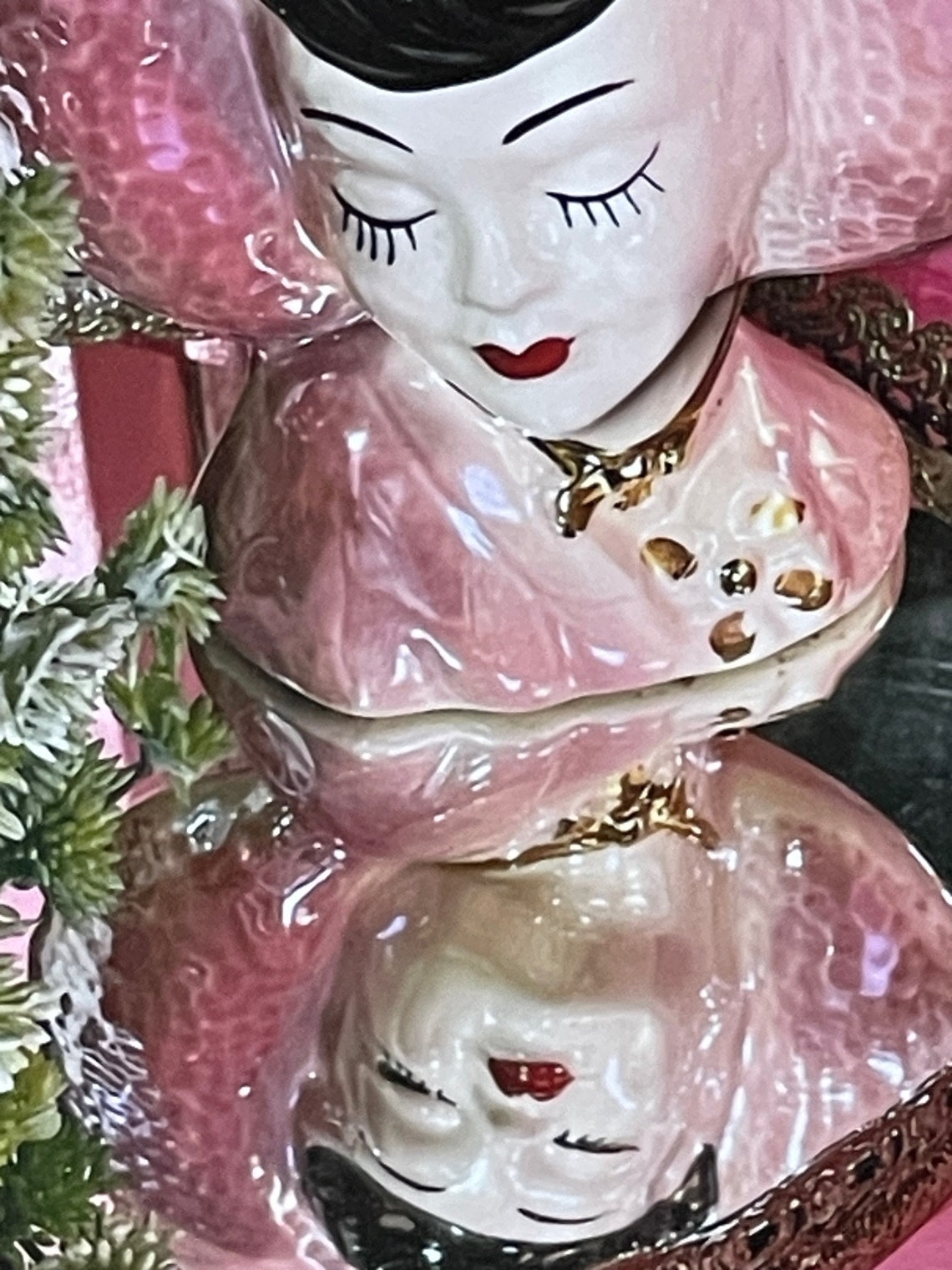Lady With Pink Hat Vase 3D Photo Greeting Card - Vintage Lady Head Vase ...
