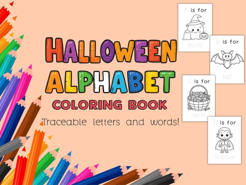 Halloween ABC Coloring Pages: Alphabet Tracing and Words | A-Z Cute ...