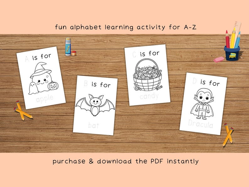 Halloween ABC Coloring Pages: Alphabet Tracing and Words | A-Z Cute ...