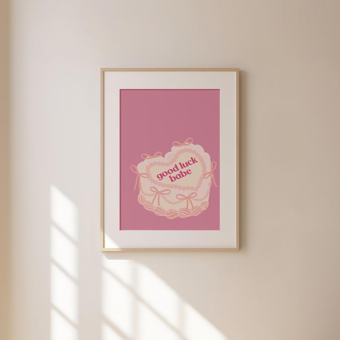 Pink Retro Cake Wall Art | Good Luck Print | Aesthetic Apartment Decor ...