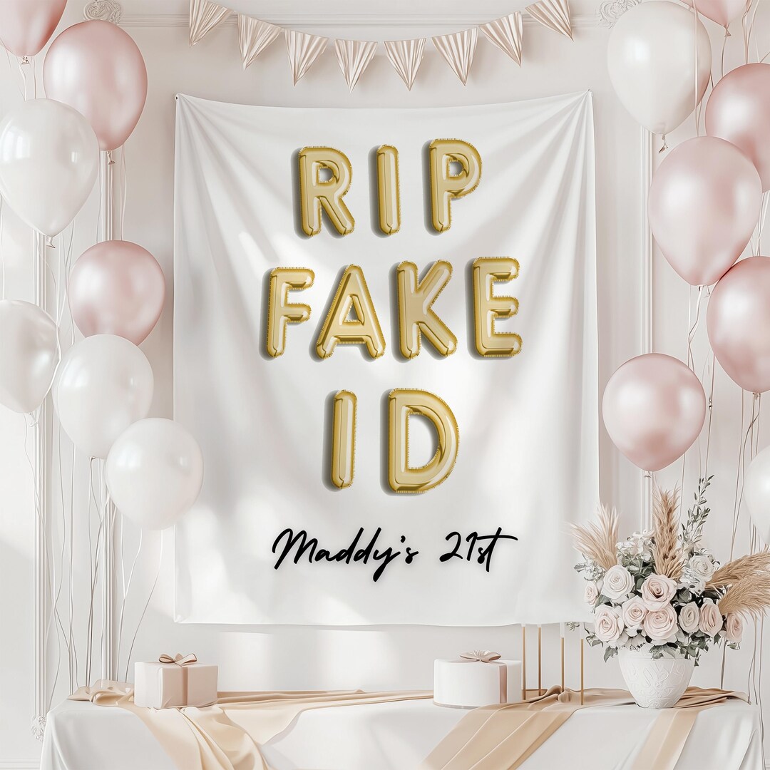 RIP Fake ID | Custom 21st Birthday Banner | Party Wall Tapestry | Foil ...