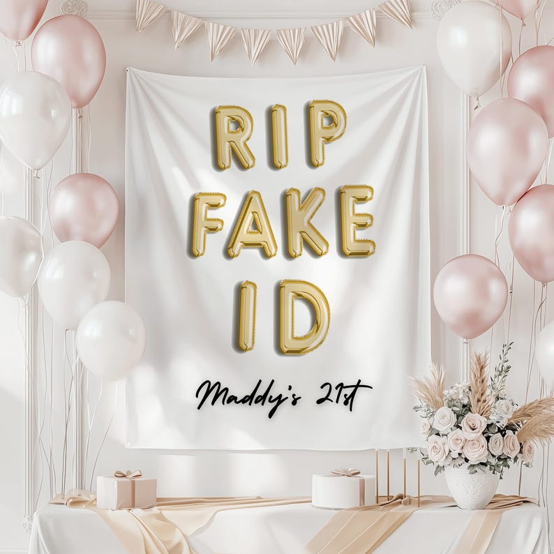 RIP Fake ID | Custom 21st Birthday Banner | Party Wall Tapestry | Foil ...