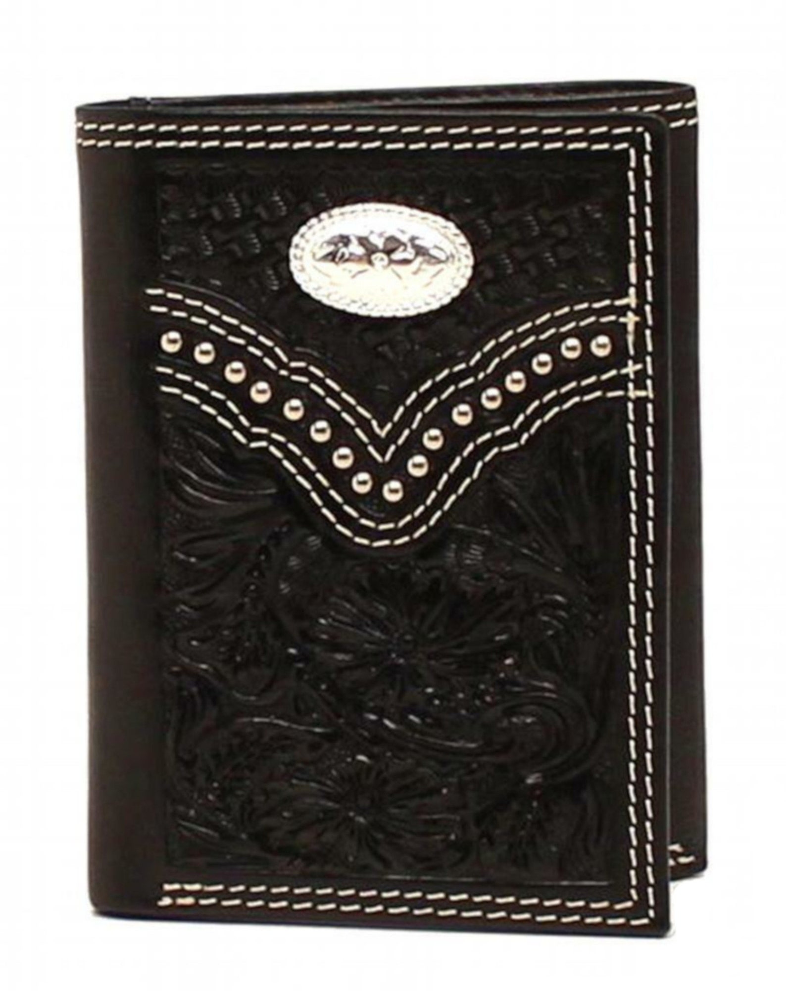 Nocona Western Mens Wallet Leather Trifold Embossed Studs Oval Concho ...