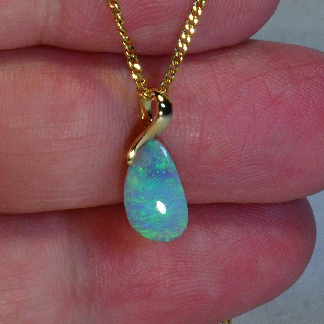 Solid Australia Lightning Ridge Opal Solid 18K Gold Pendant (17292) - Etsy