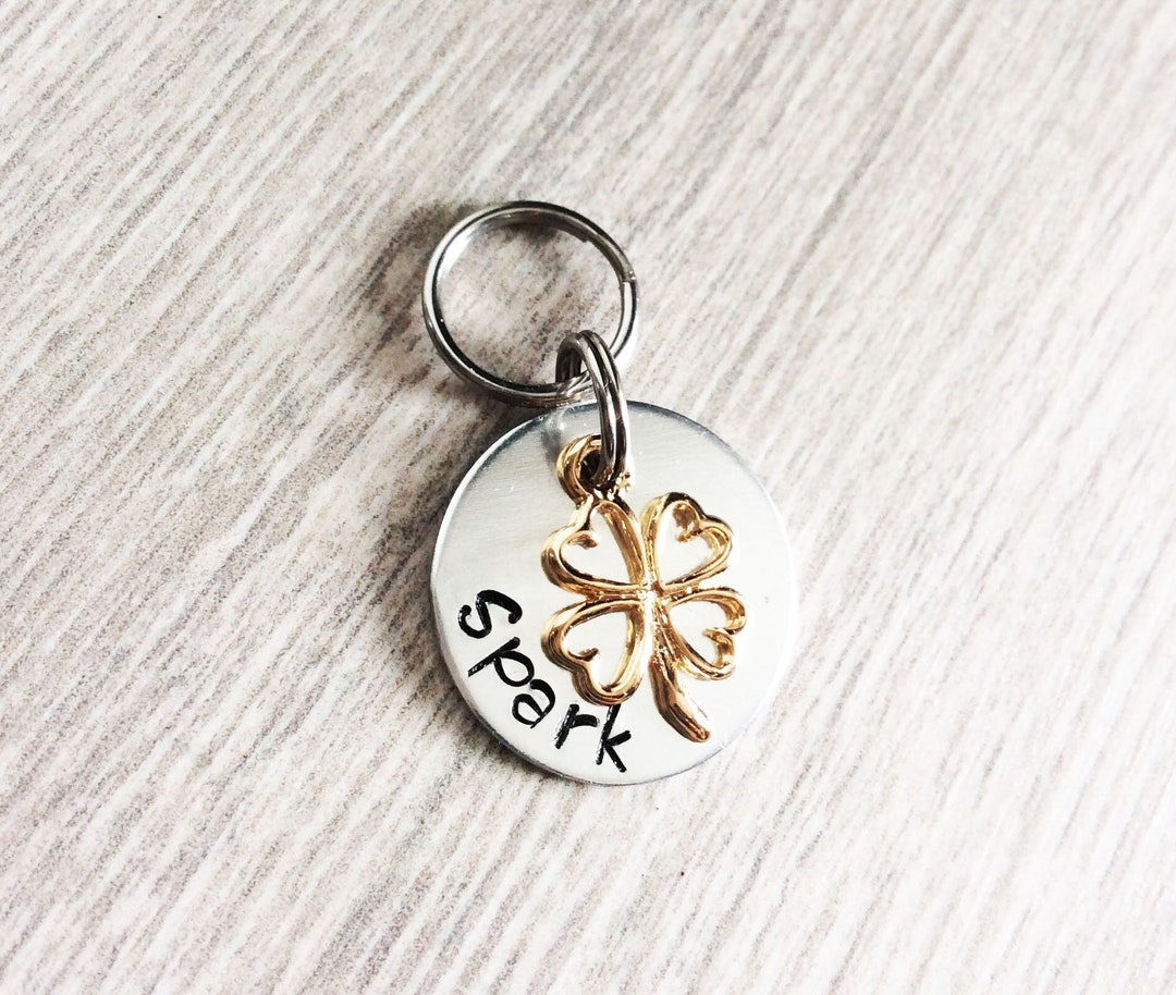 ID Hand Stamped Clover Tag Cat Id Tag Dog Collar Tag - Etsy