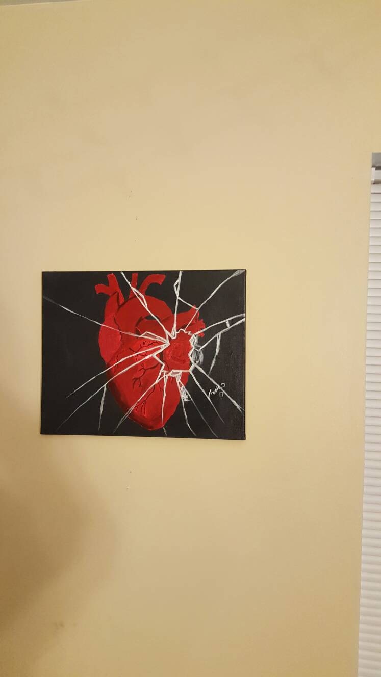 Shattered Heart Acrylic Painting, Heart Art Painting, Heart Canvas ...