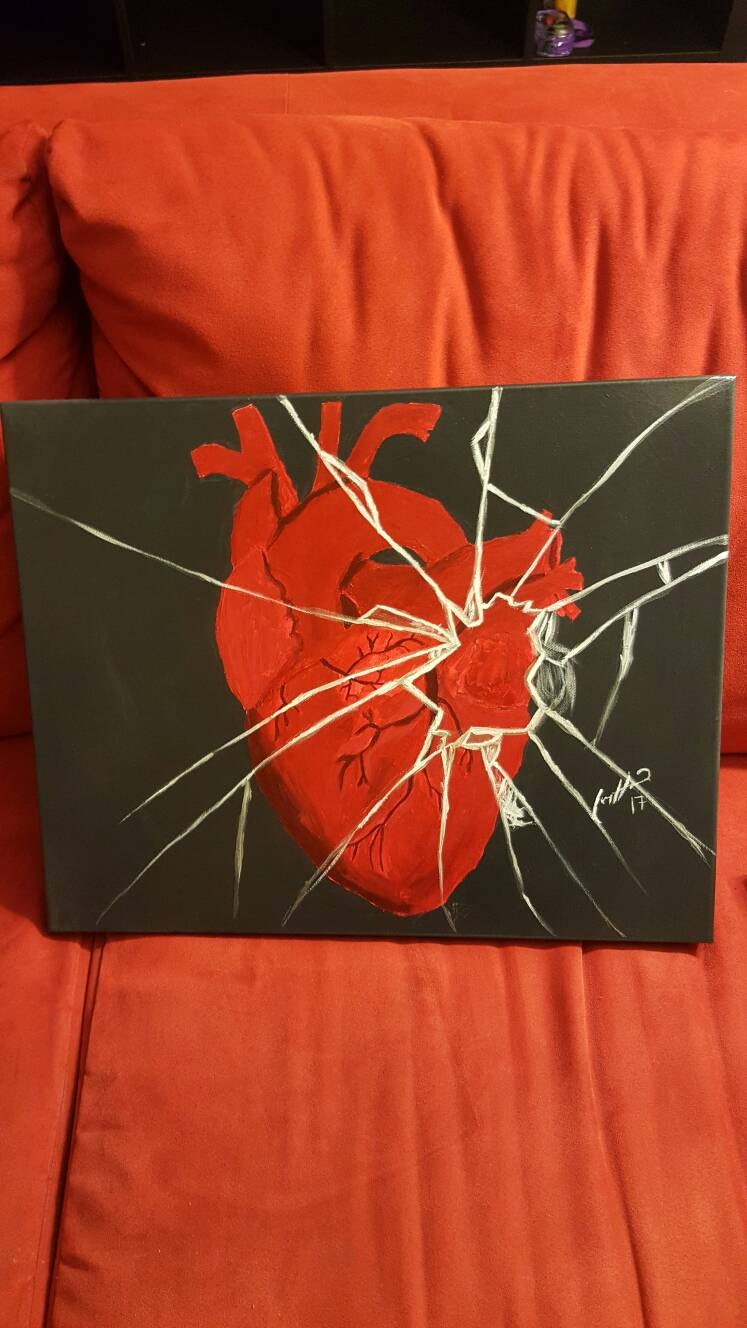 Shattered Heart Acrylic Painting, Heart Art Painting, Heart Canvas ...