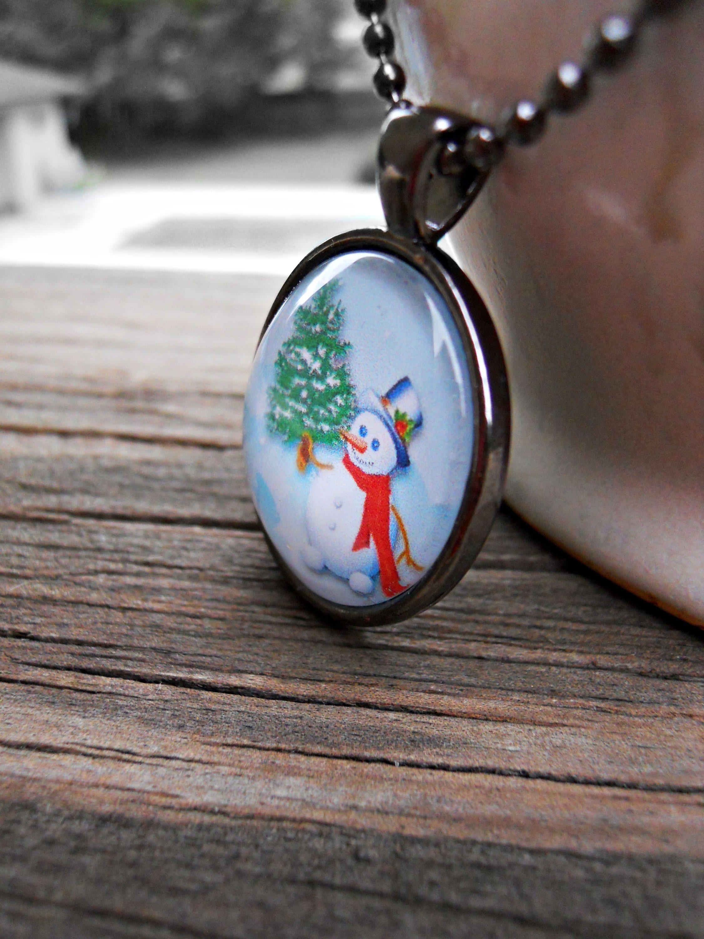 Cute Snowman Pendant Necklace Glass choice of Bezel and Cord | Etsy