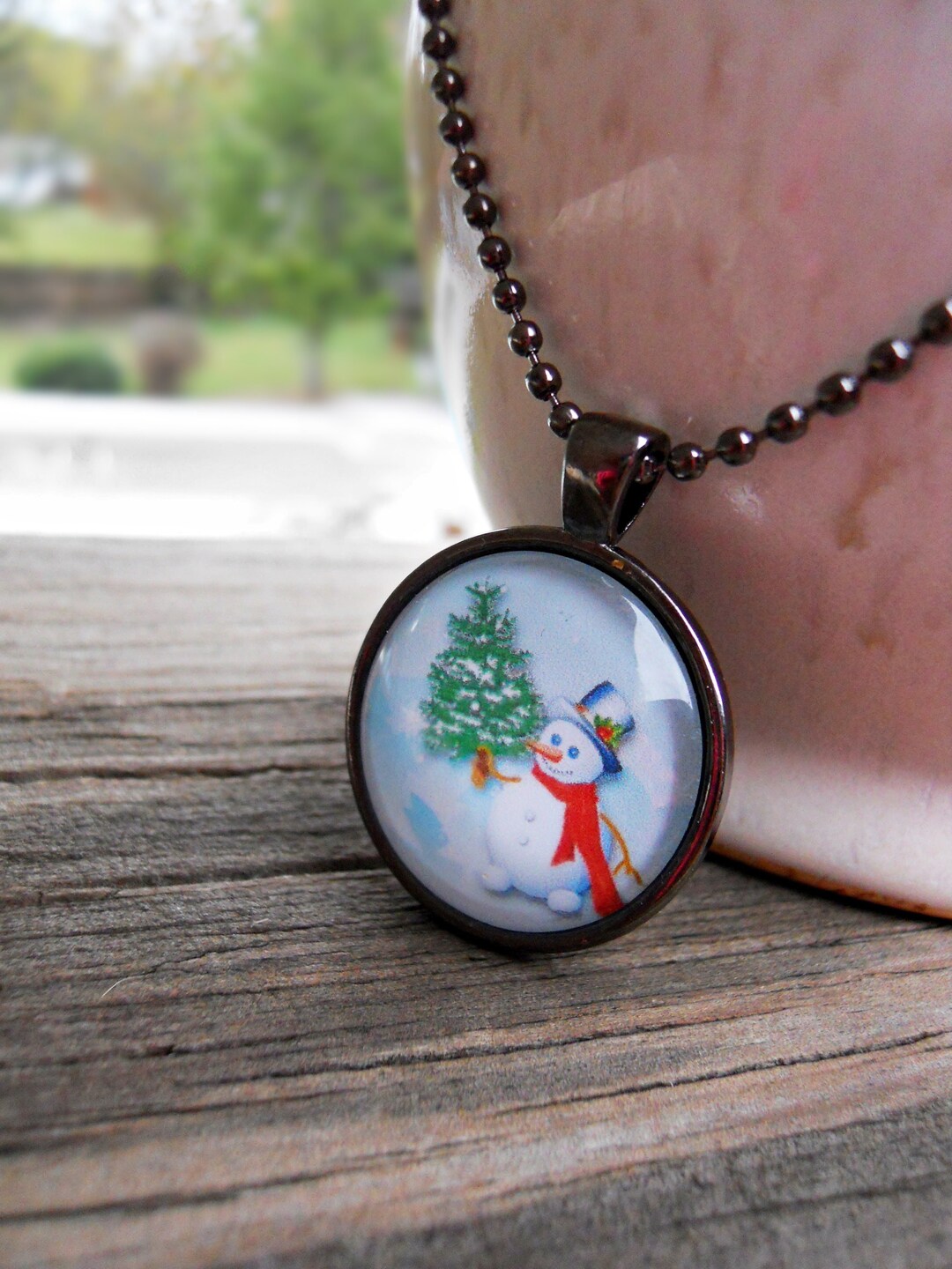 Cute Snowman Pendant Necklace Glass Choice of Bezel and Cord or Chain ...