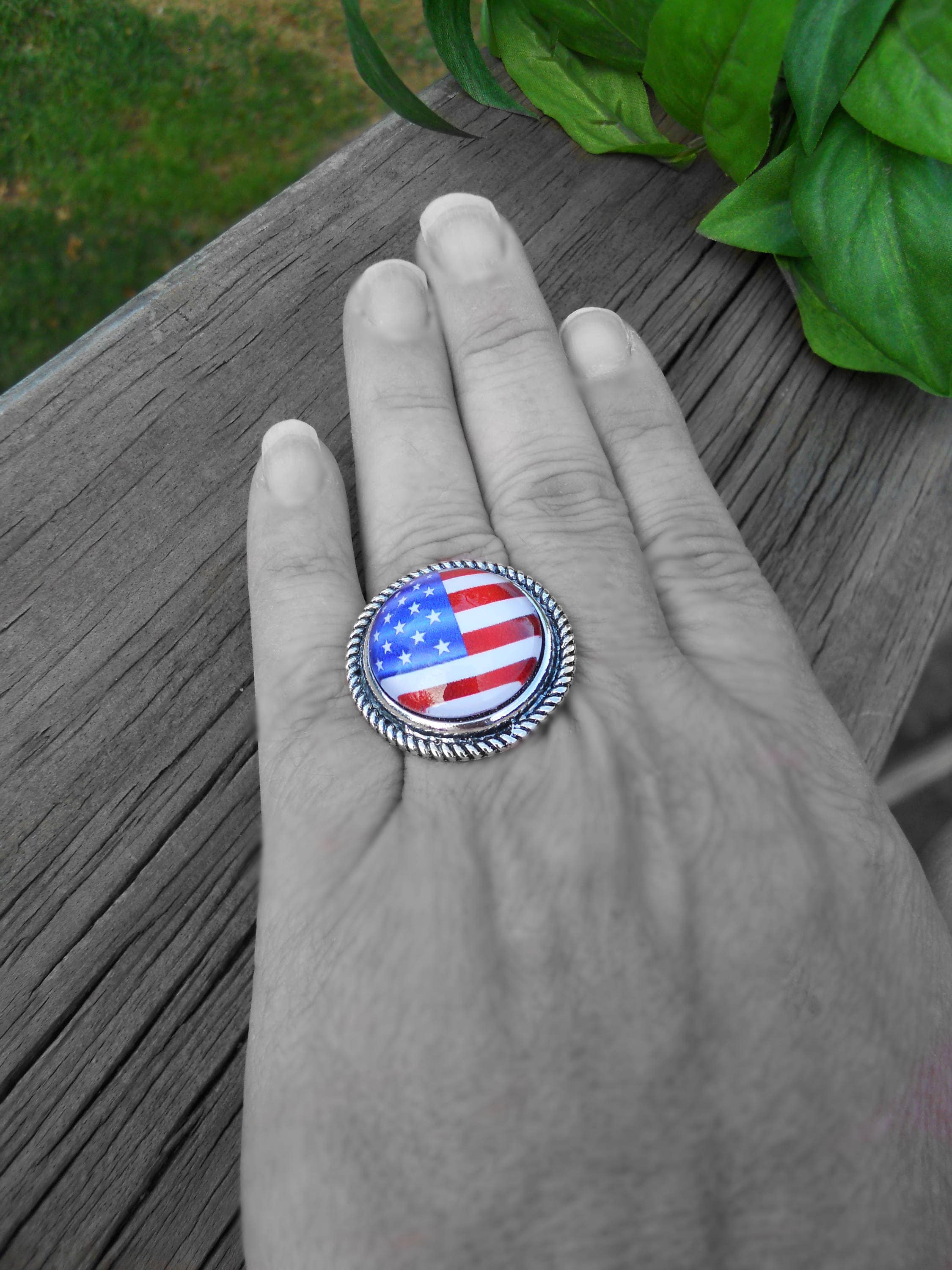 American Flag Ring Adjustable Glass Dome Antique Vintage Style - Etsy