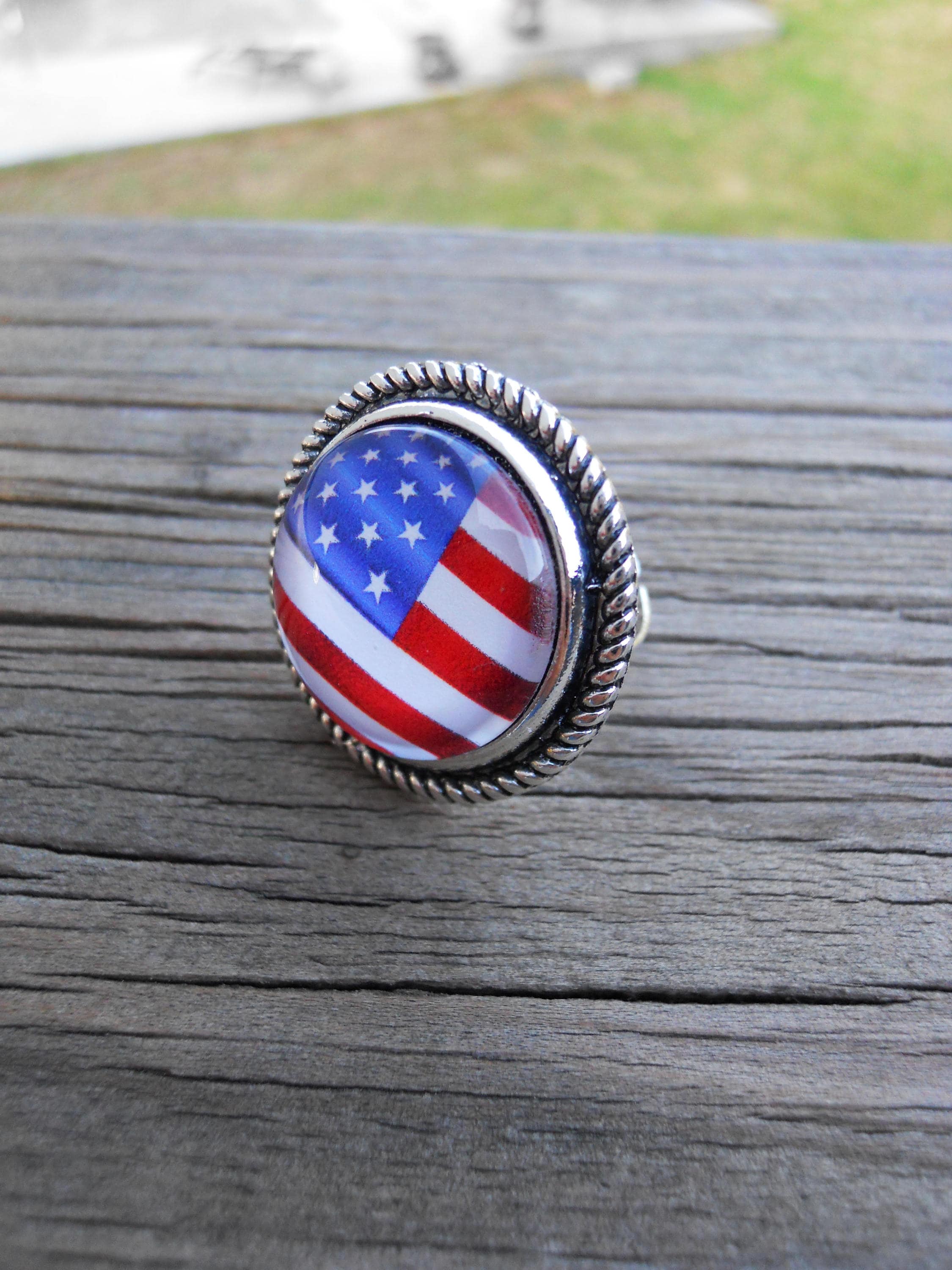 American Flag Ring Adjustable Glass Dome Antique Vintage Style - Etsy