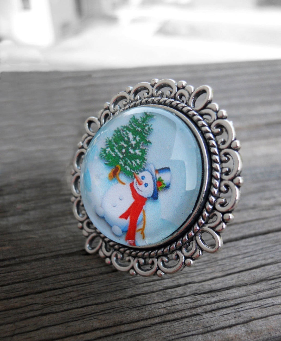 Snowman Ring: Antique Silver Finish Adjustable Winter Holiday Jewelry ...