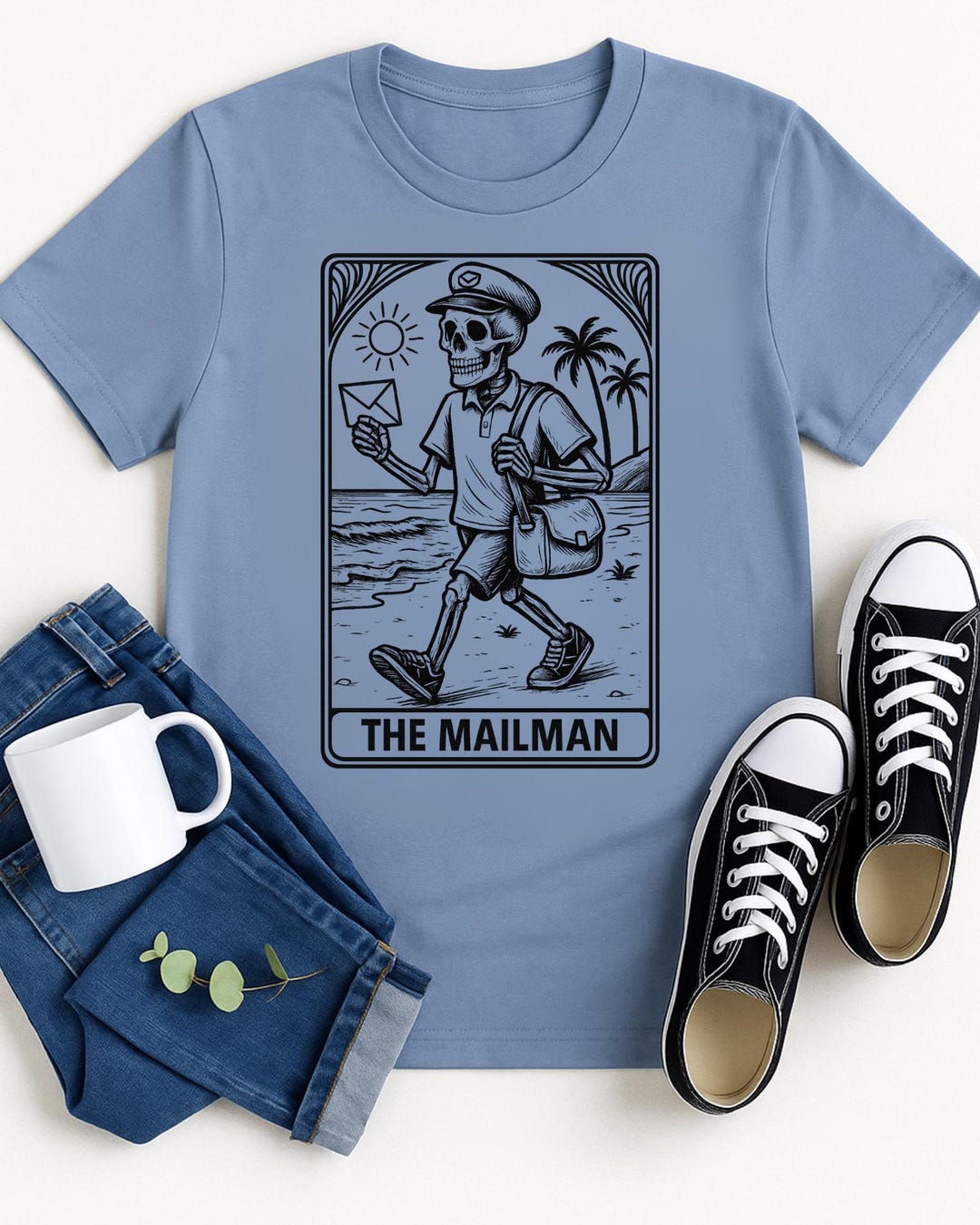 Tarot Card Skeleton Mailman Shirt Mens Funny Postal Worker Graphic Tee ...