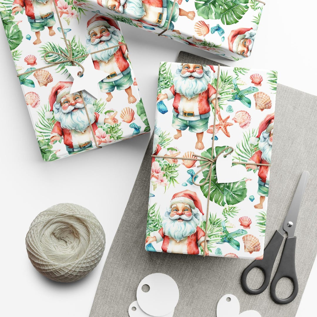 Sea Shell Santa Gift Wrap Papers for Holiday Packaging, Festive ...