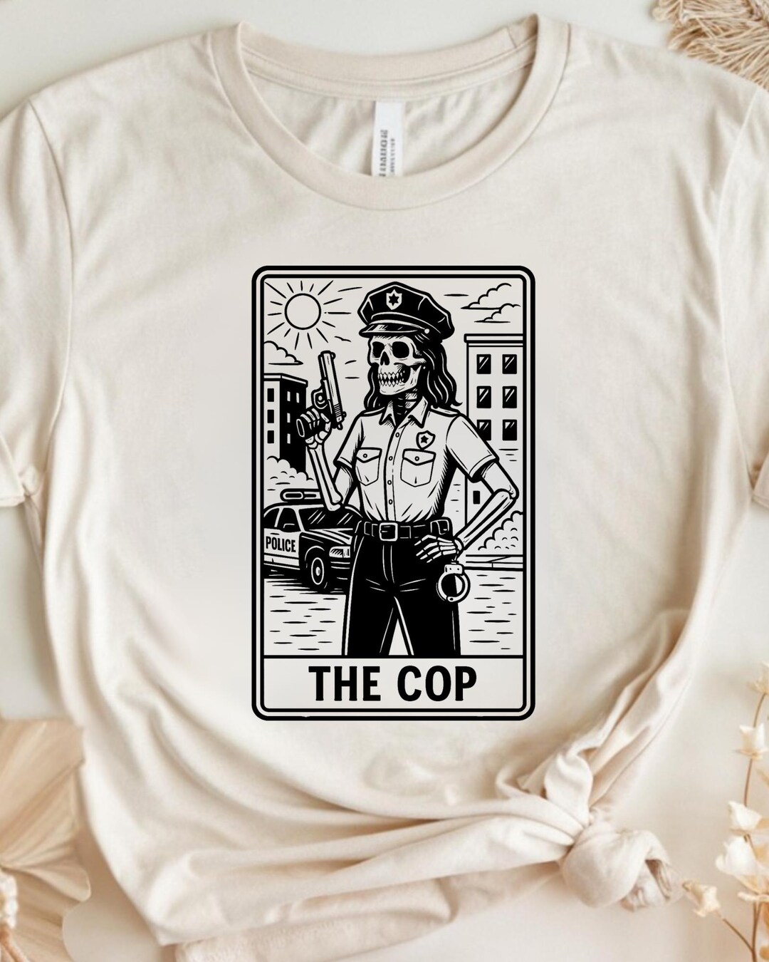 Tarot Skeleton Police Officer Graphic T Shirt the Cop Tarot Card Shirt ...