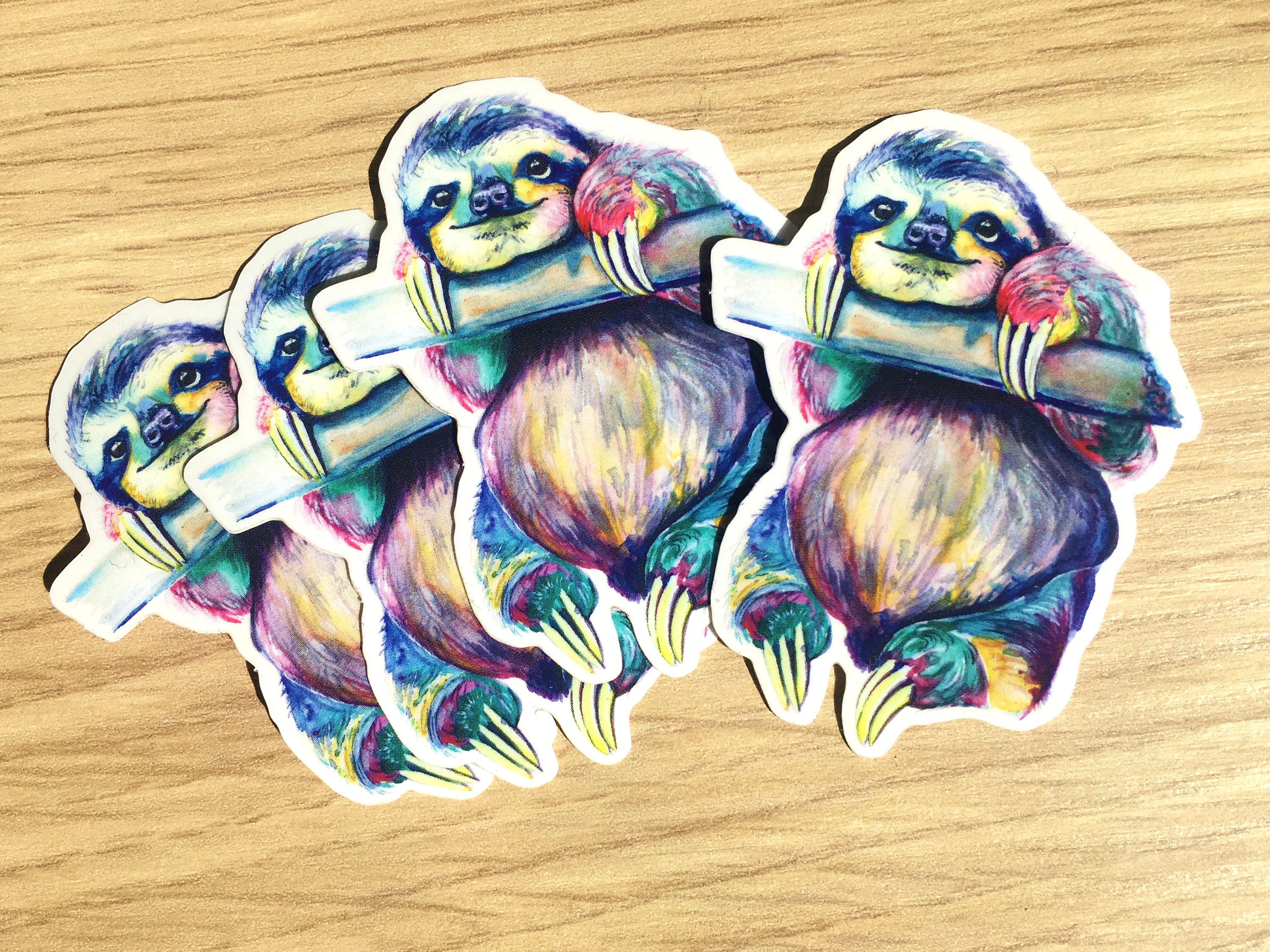 Multicoloured Sloth Vinyl Stickers From Original Watercolour Painting ...