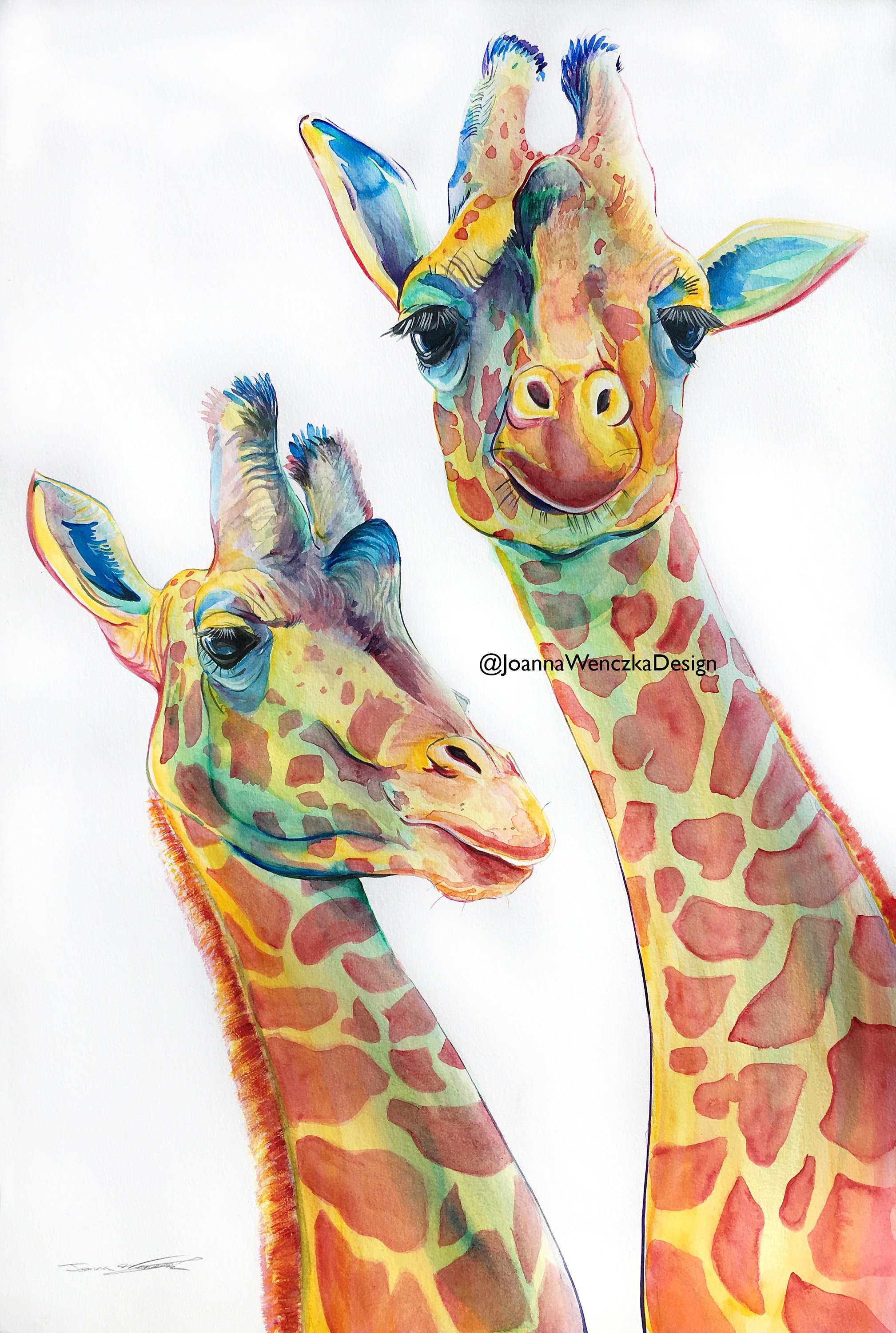Impresión de jirafa colorida multicolor de la acuarela - Etsy España