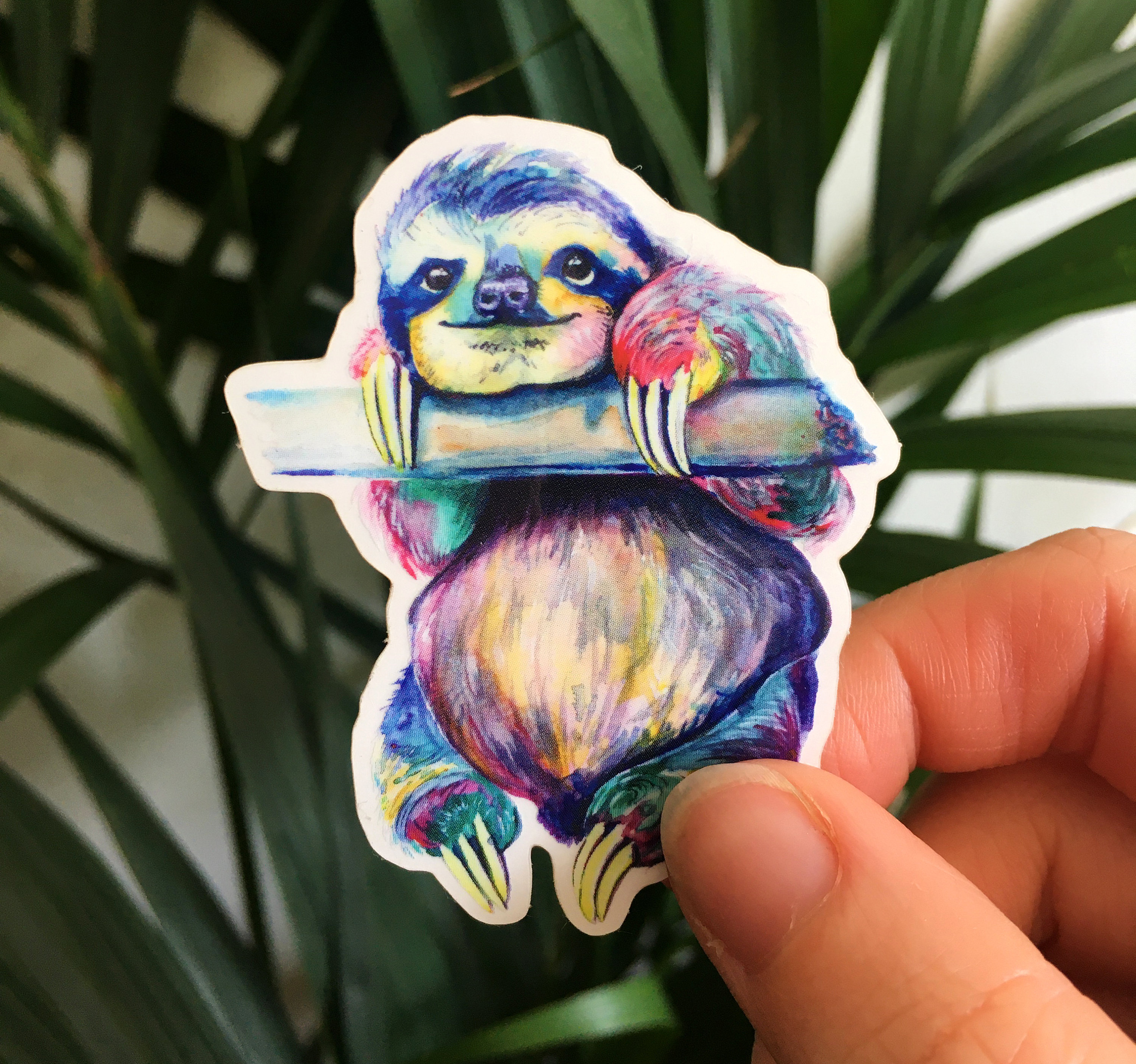 Multicoloured Sloth Vinyl Stickers From Original Watercolour Painting ...