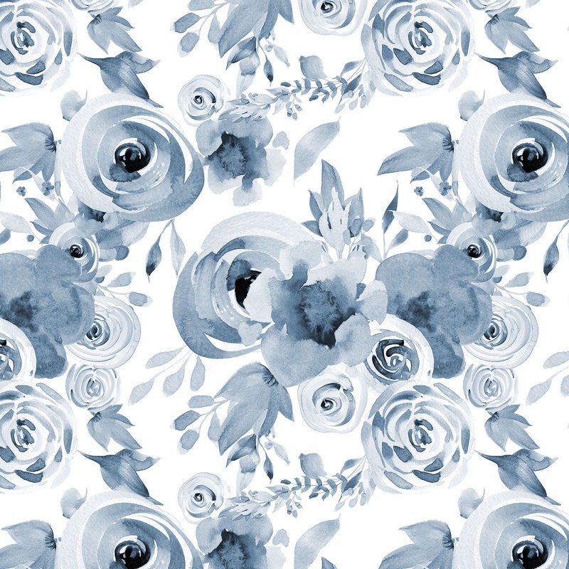 Blue Floral Fabric - Etsy