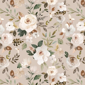 Neutral Floral Fabric by the Yard. Quilting Cotton, Sateen, Organic ...