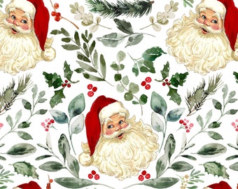 Vertical Vintage Santa on Red Stripes Fabric by the Yard Christmas ...