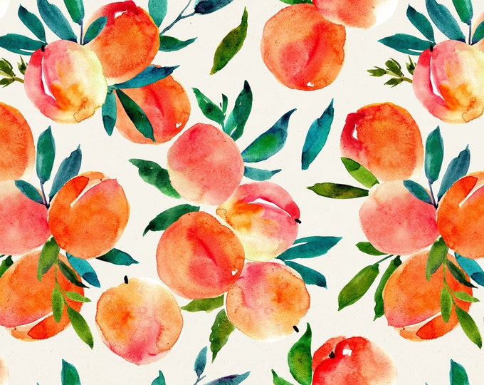 Peaches Fabric Watercolor Peaches by Hipkiddesigns Peach Pink Green ...