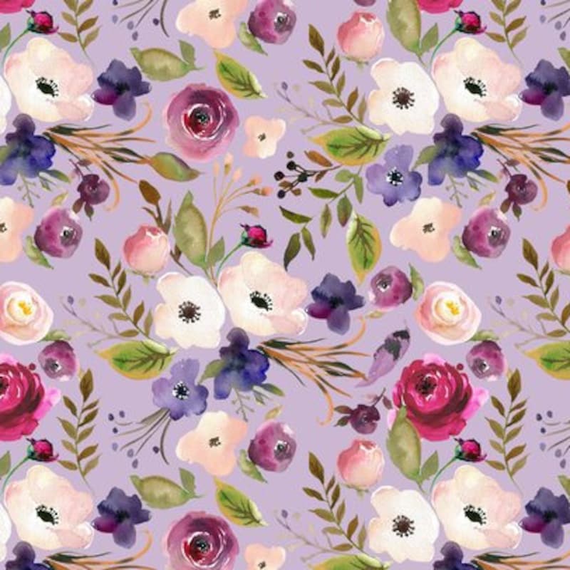 Purple Floral Fabric - Etsy